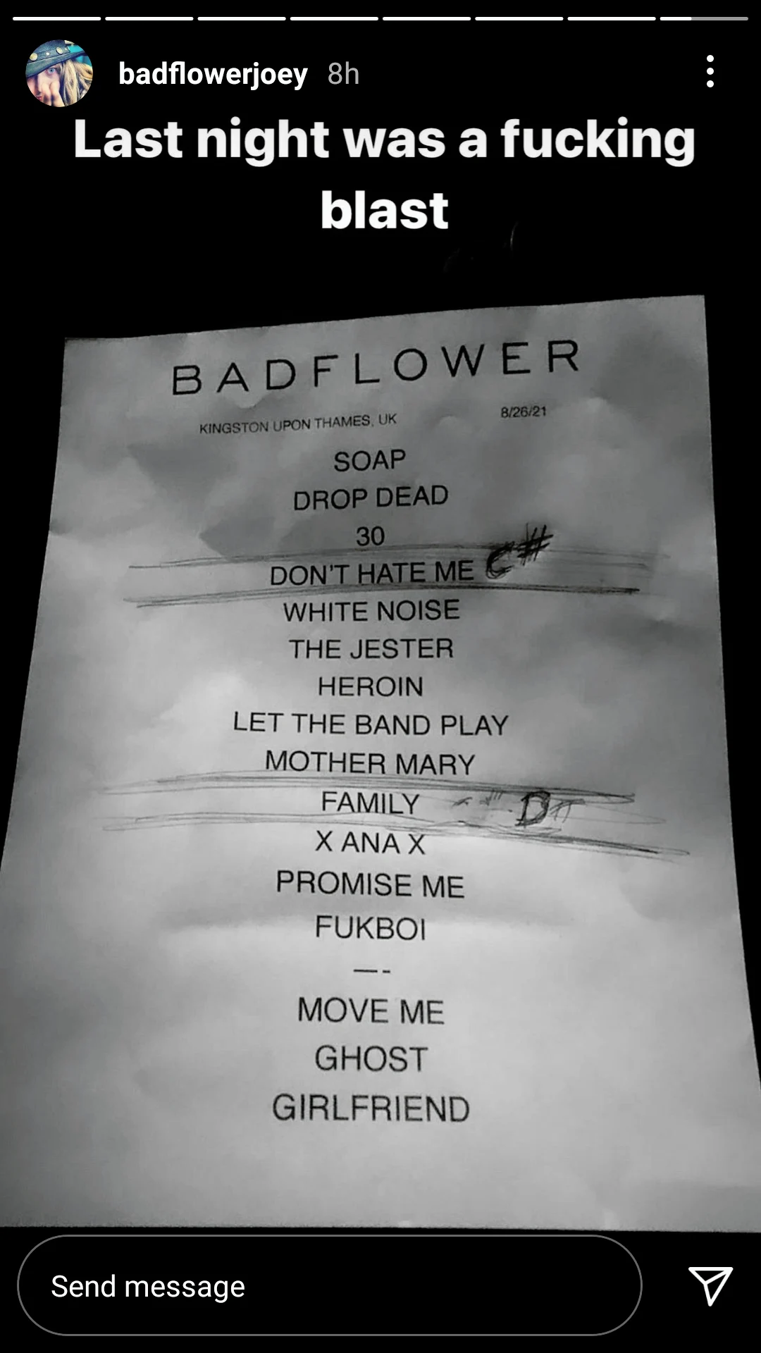Set list 8/26 | Scrolller