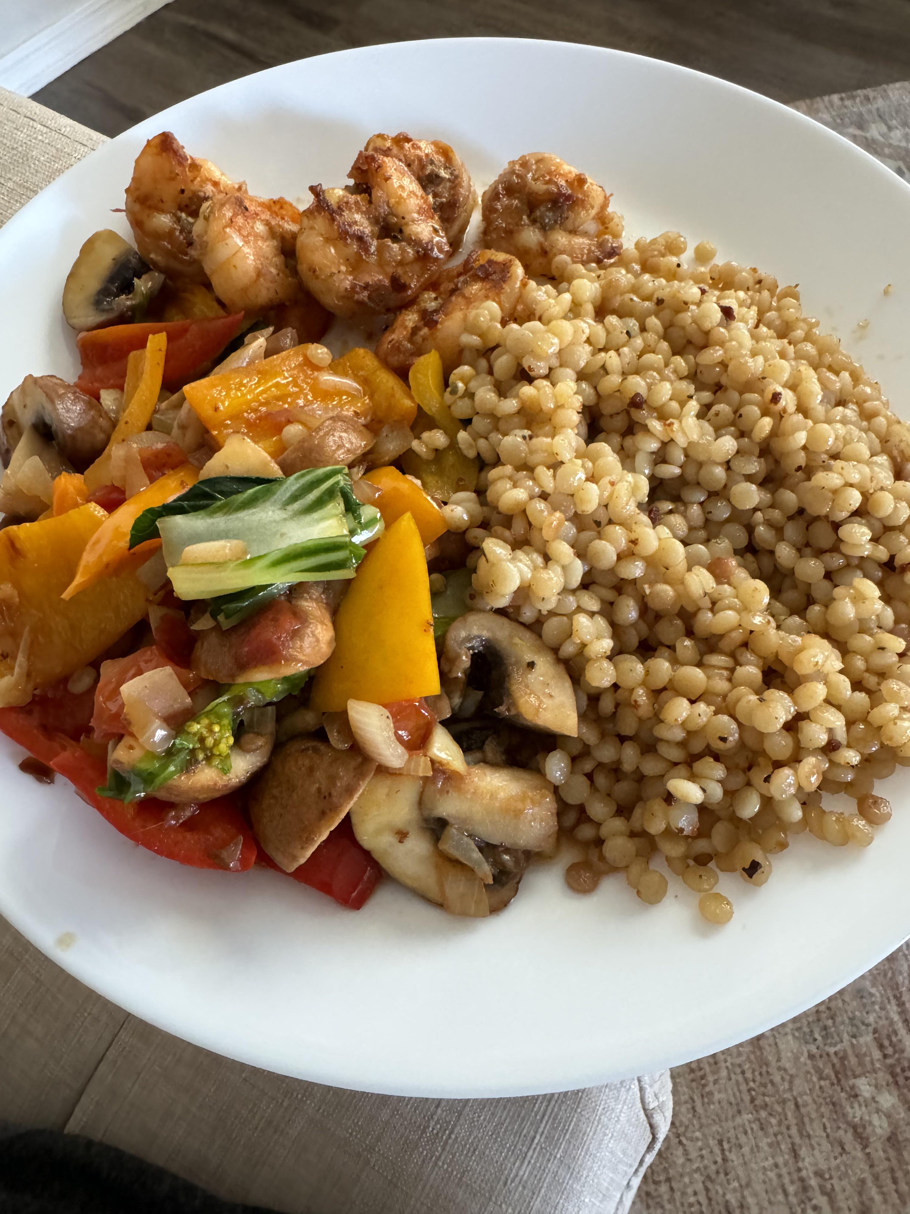 Shrimp, veggies, couscous | Scrolller