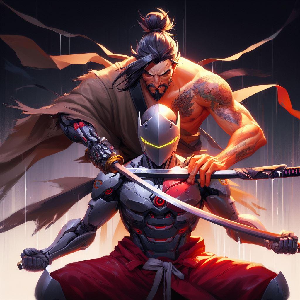 Ai art of Hanzo defeating Genji with a sword. Rhe first one is pretty good | Scrolller