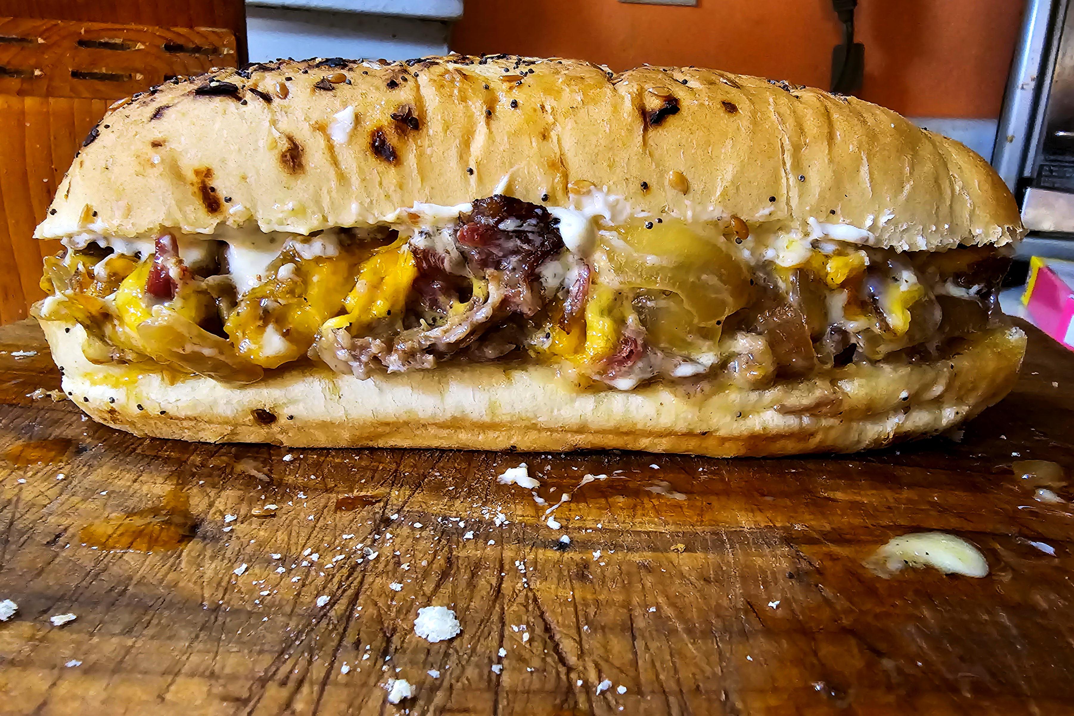 Smoked Chuck Roast, Onions, Garlic, Cheddar, and Horseradish Mayo | Scrolller