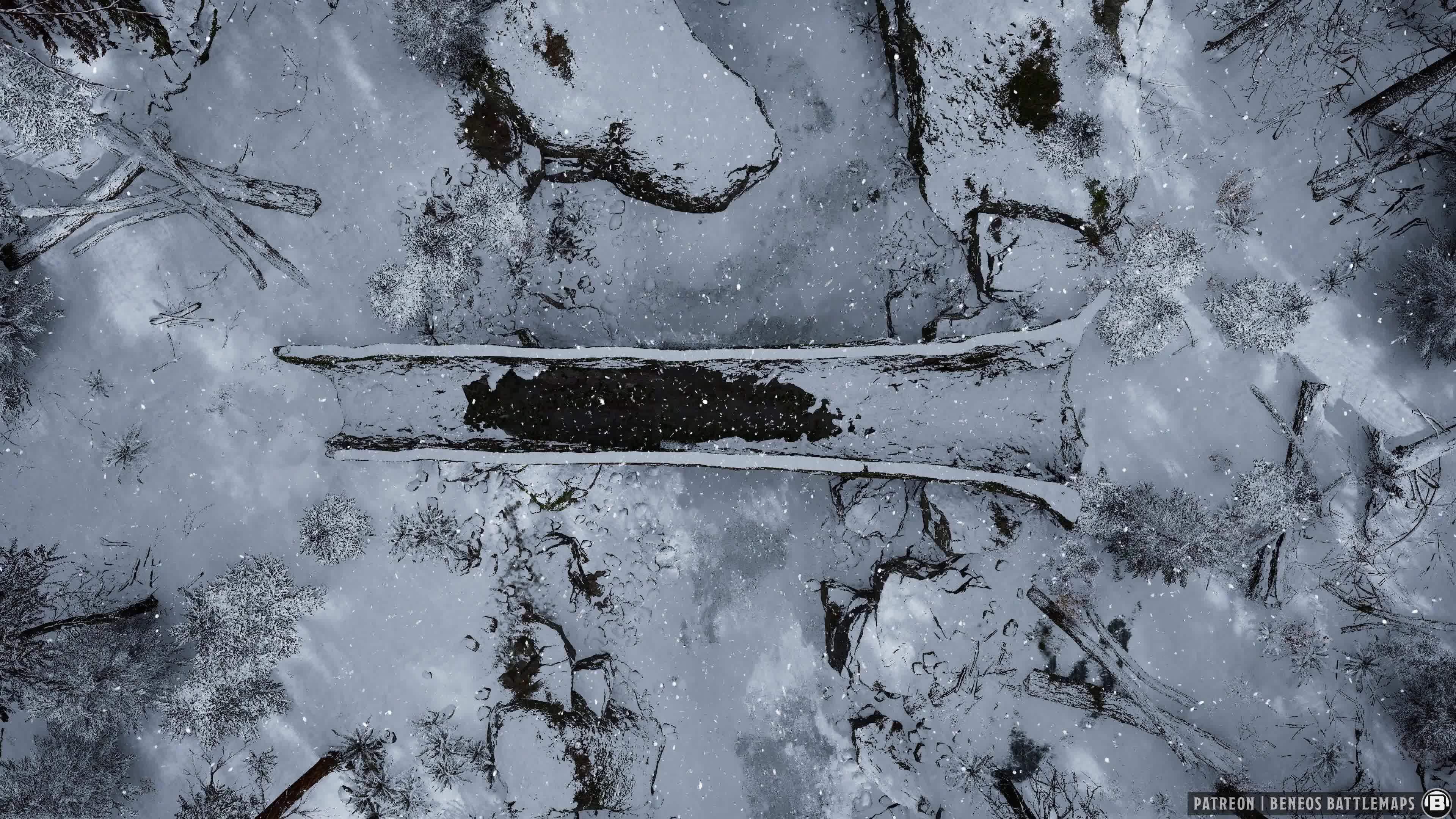 Snowy Forest River Crossing | [Animated Battlemap] [32x18] [120px per Square] [Gridless] [3D ...