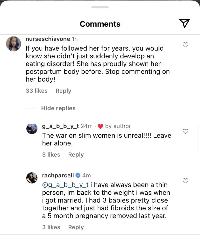 So you’re saying you weigh the same now in your 30s as you did when you were 19? Oh Rach ...