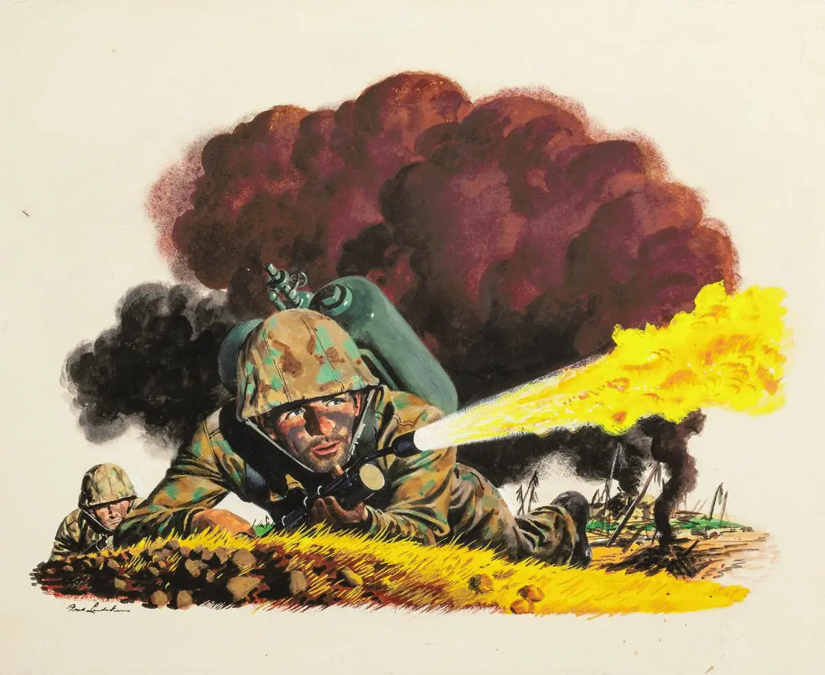 Soldier with Flamethrower by Fred Ludekens | Scrolller