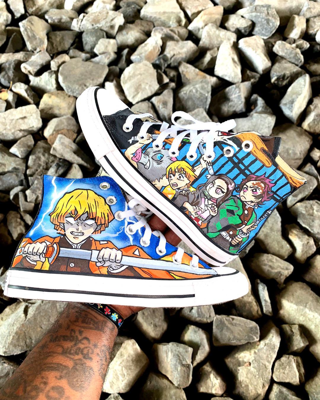My fourth custom hand painted “Demon Slayer” themed pair. First time on a Converse. | Scrolller