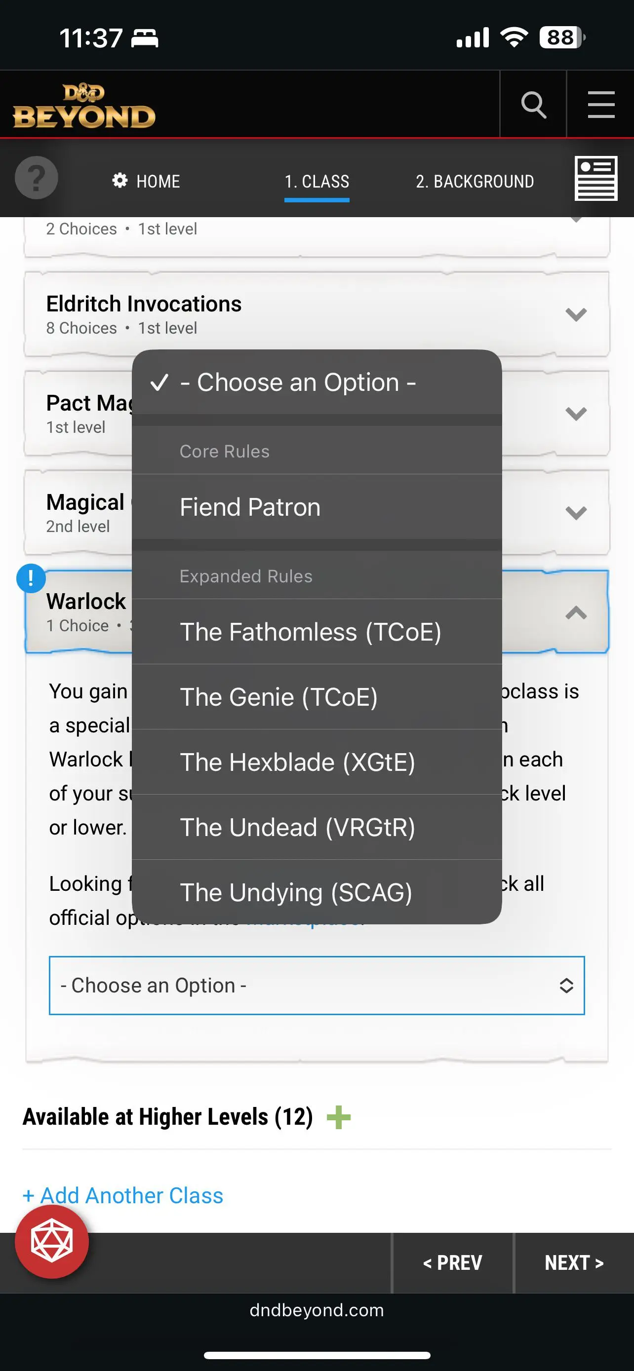 Unable to select Great Old One patron (2024phb) | Scrolller