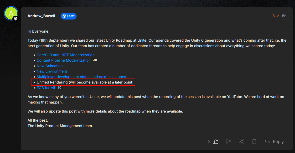 Unity is Unifying the Render Pipelines | Scrolller