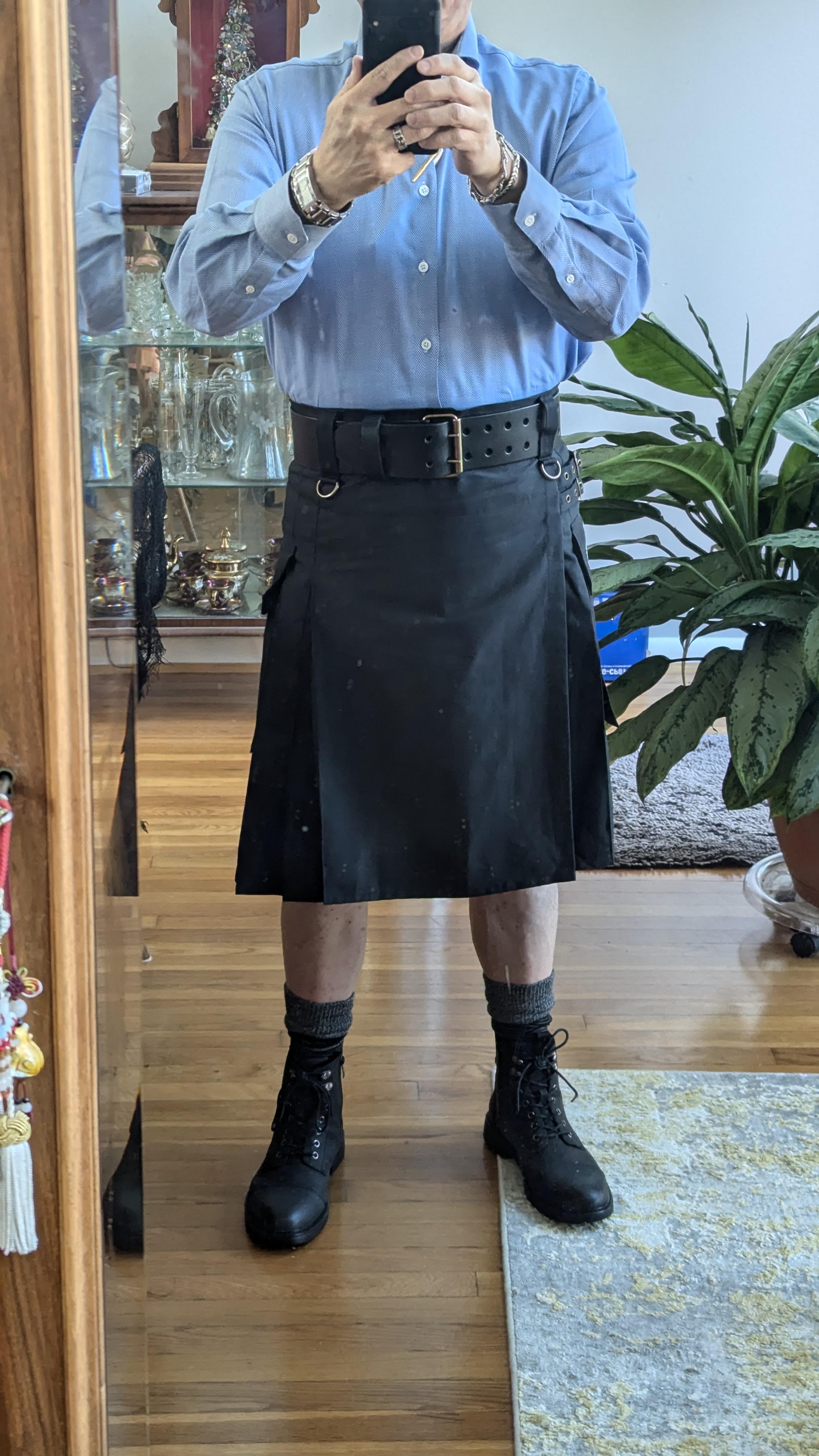 Utility kilt is my first kilt. WFH and practicing sitting and going to the bathroom before I ...