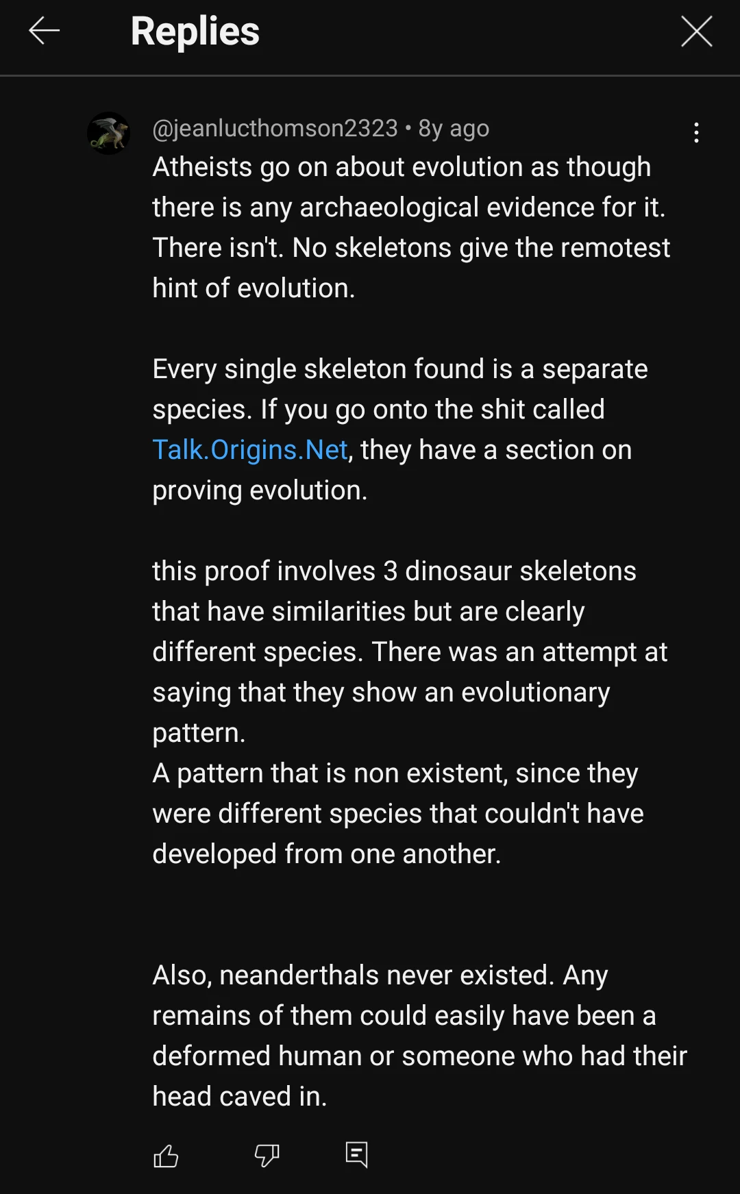 Very old YouTube comment detailing how there is no evidence for ...