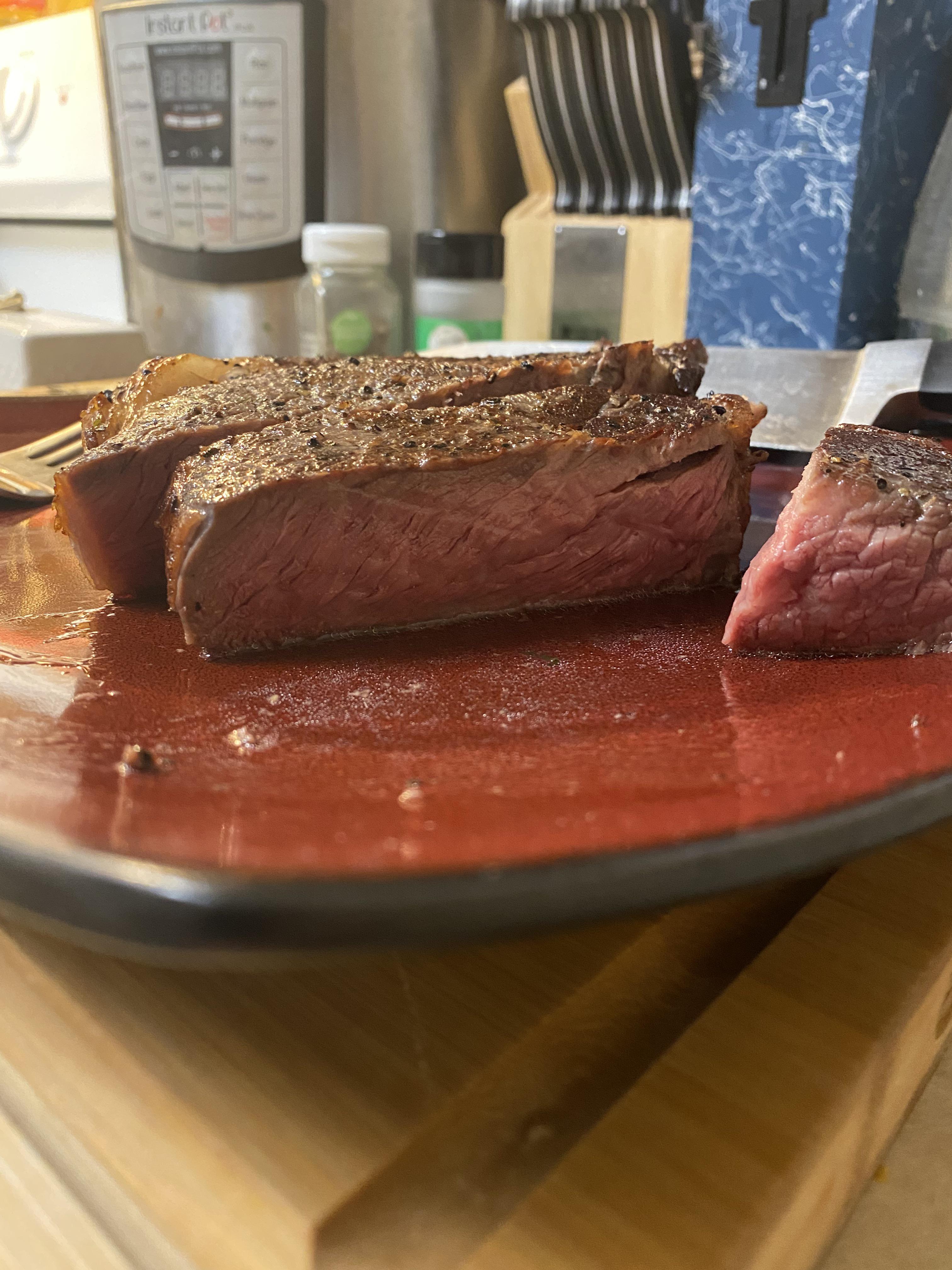 First attempt with sous vide! 129F for 2 hours, seared in a cast iron skillet. | Scrolller