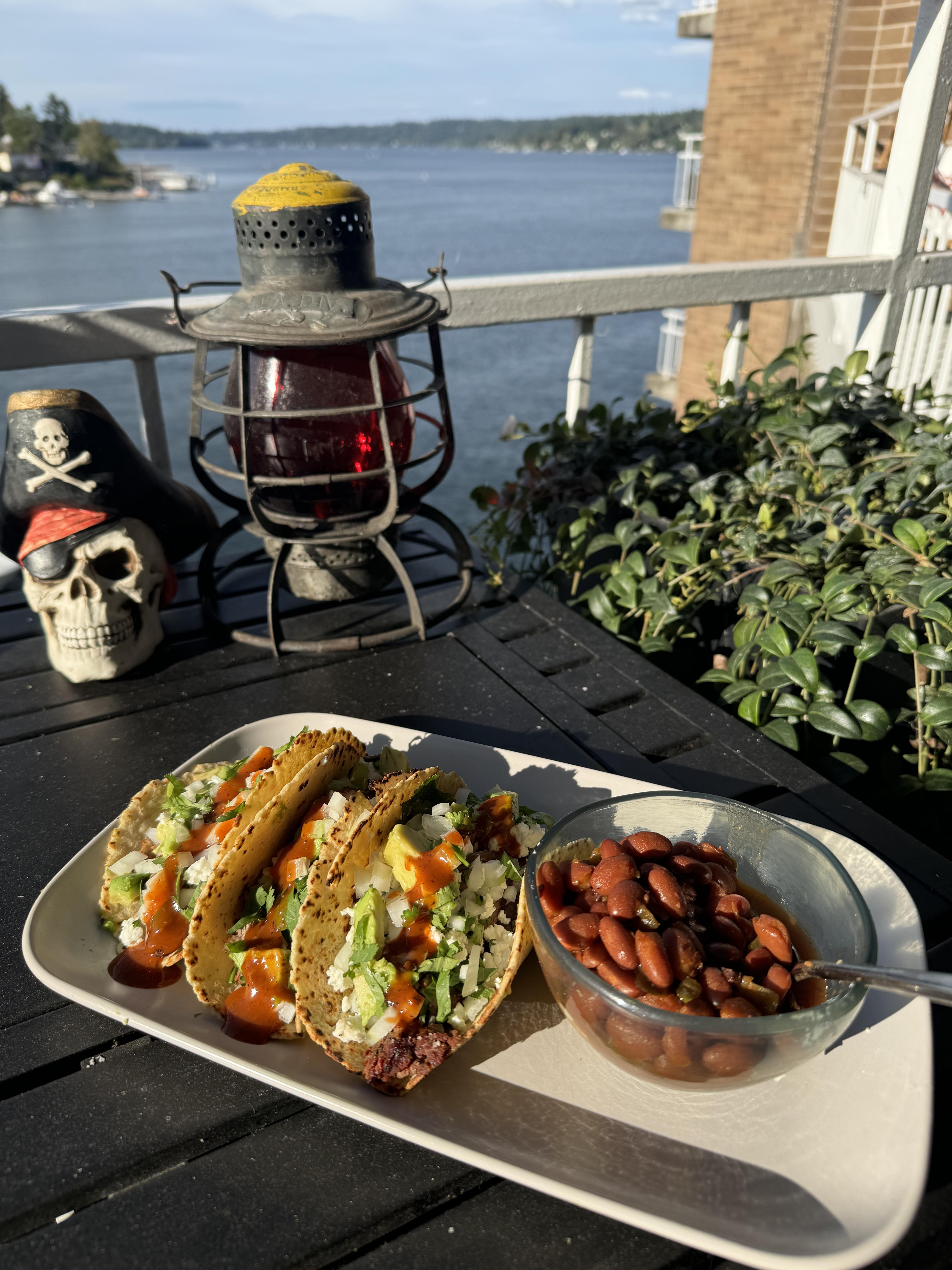 [Homemade] Carne asada tacos with a side of TJ’s Bacon and jalapeño pinto beans. | Scrolller