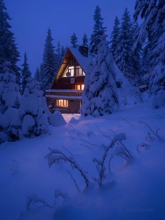 Winter night cabin | Scrolller