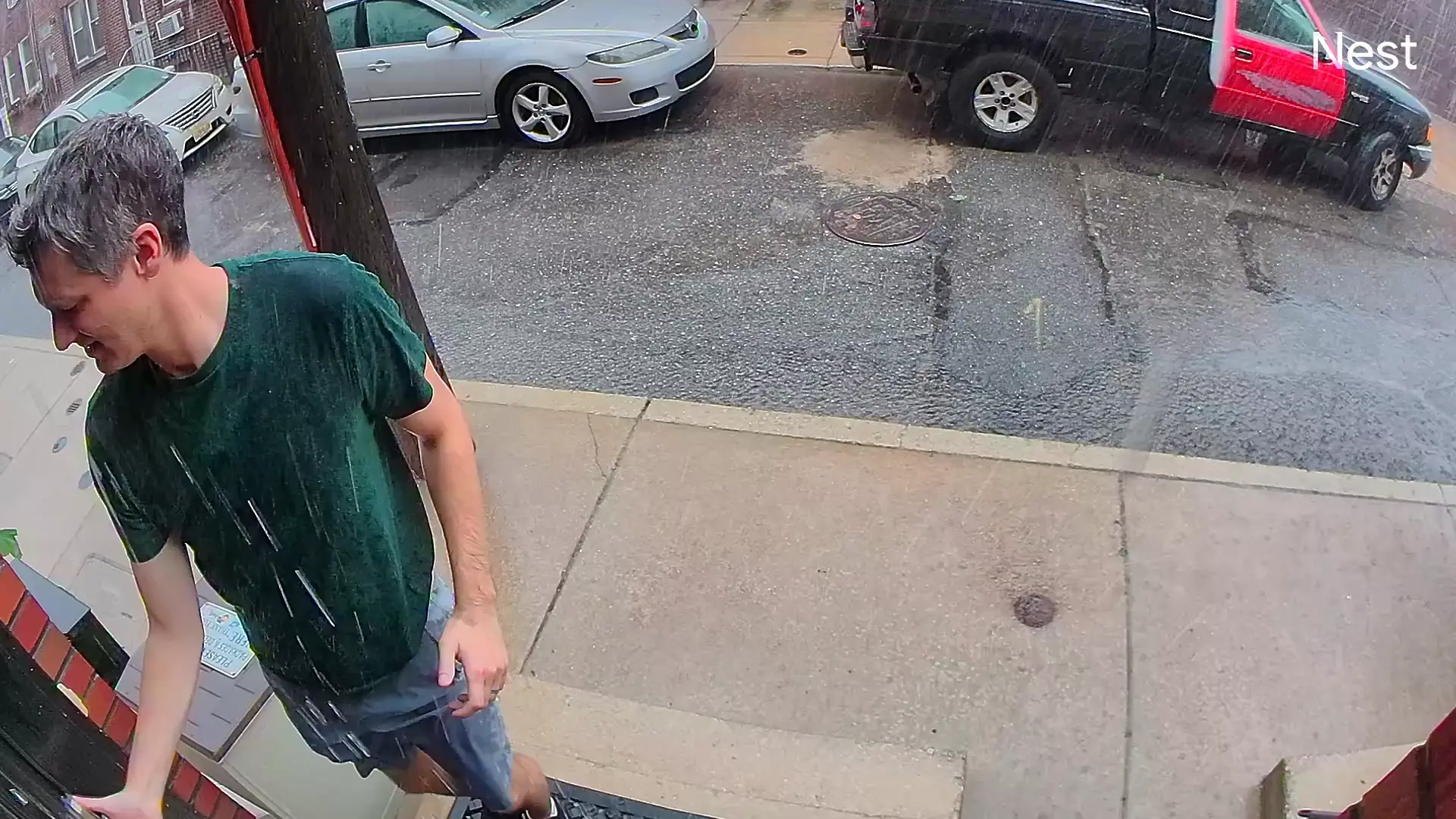 Wrestling with a malfunctioning keypad while doing the pee pee dance in pouring rain (me ...