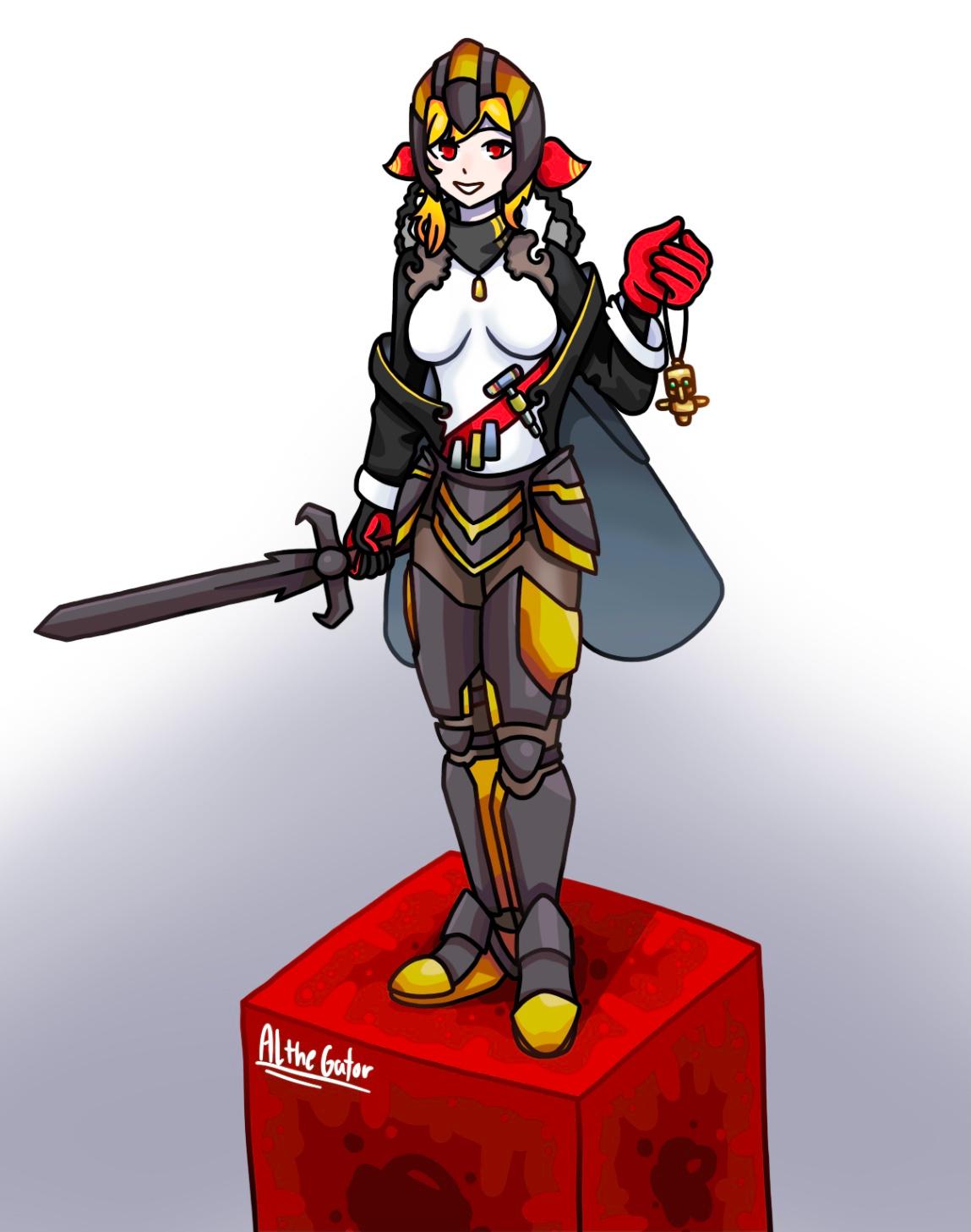 Our favorite cute blacksmith in her gold-trimmed Netherite armor ...