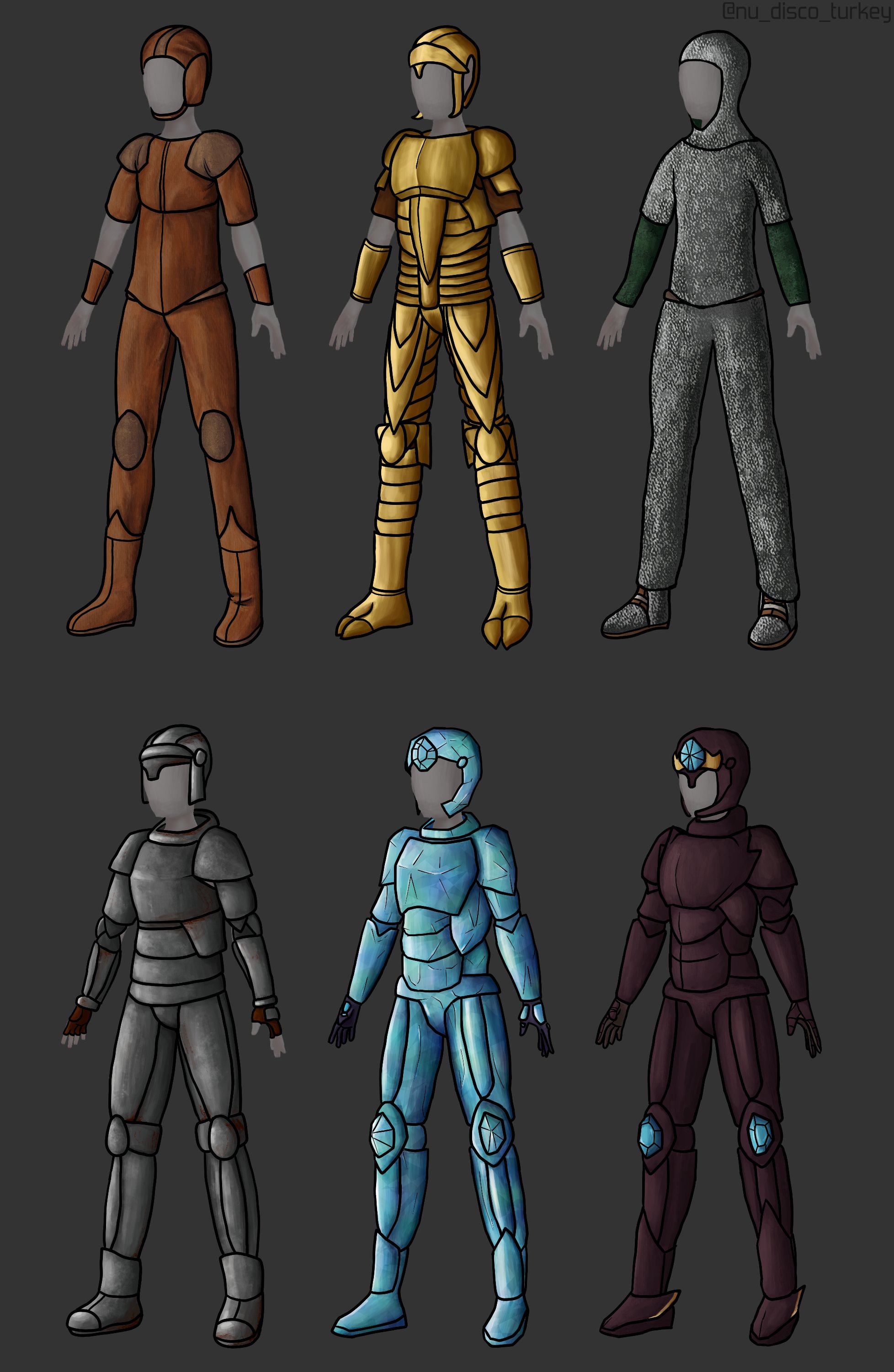 A while back I drew the tools, now here are the armor sets! | Scrolller