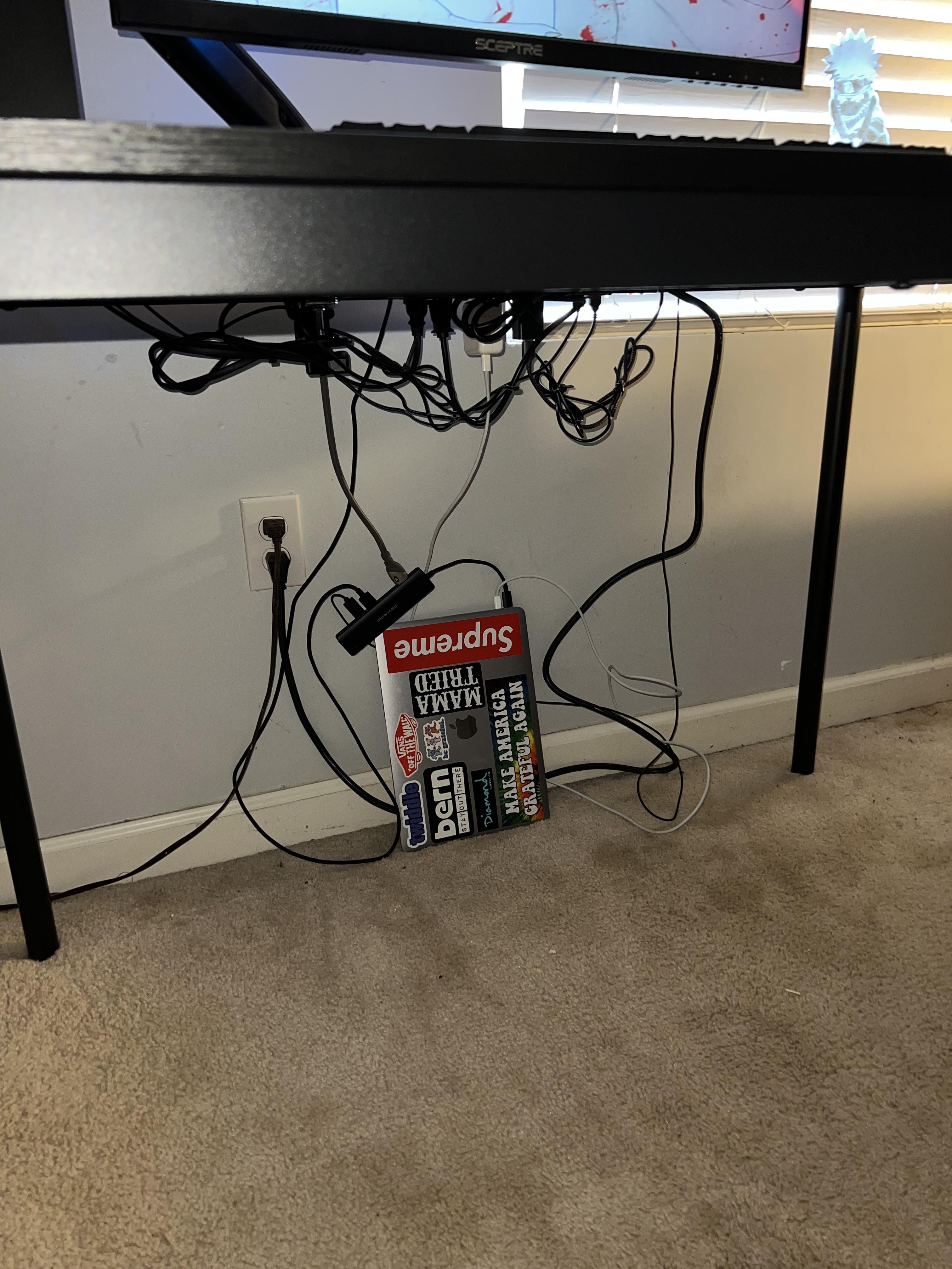 Just finished my first ever set up. All I need to do is mount the laptop under desk to hide ...