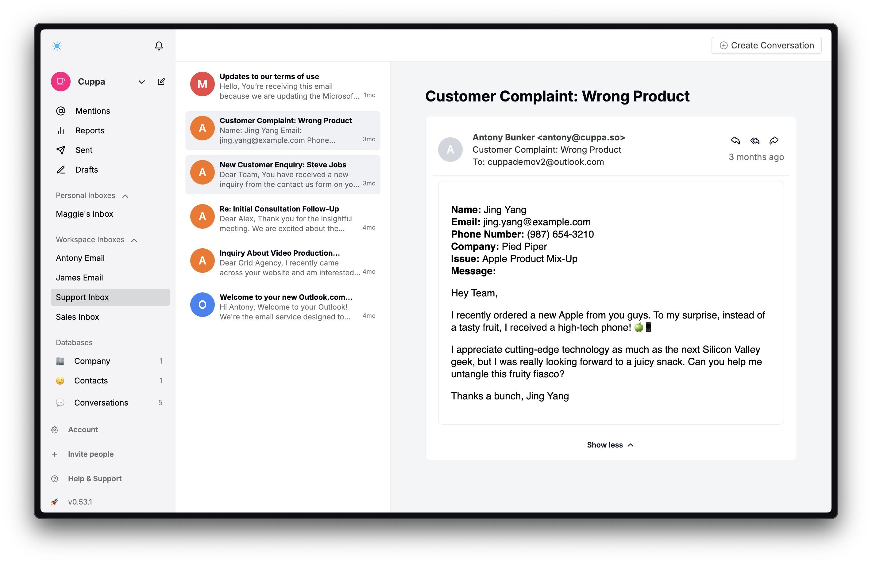 Building a simple customer support platform. Starting with email ...