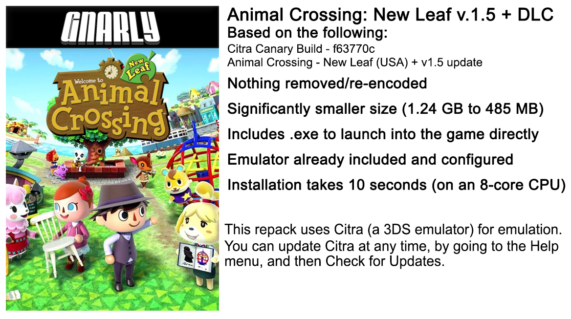 Animal Crossing New Leaf v1.5 + DLC (+Citra) [Gnarly Repacks] [485 MB] | Scrolller