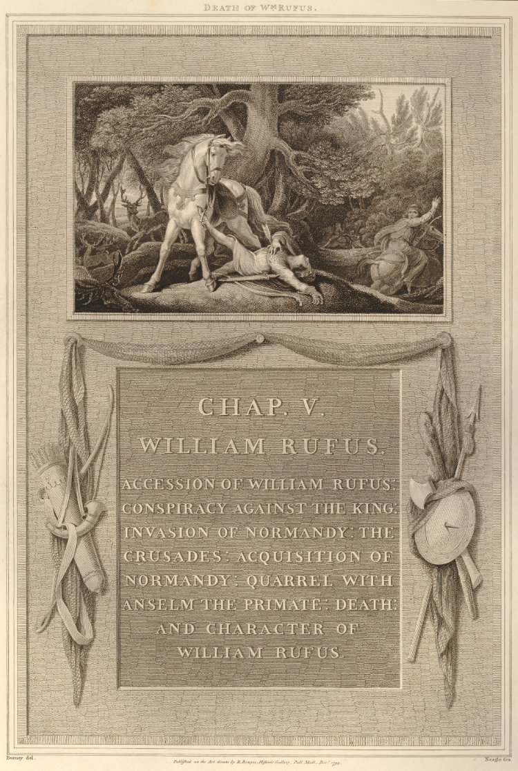 The death of William Rufus, engraving by James Neagle from Robert Bowyer's History of England ...